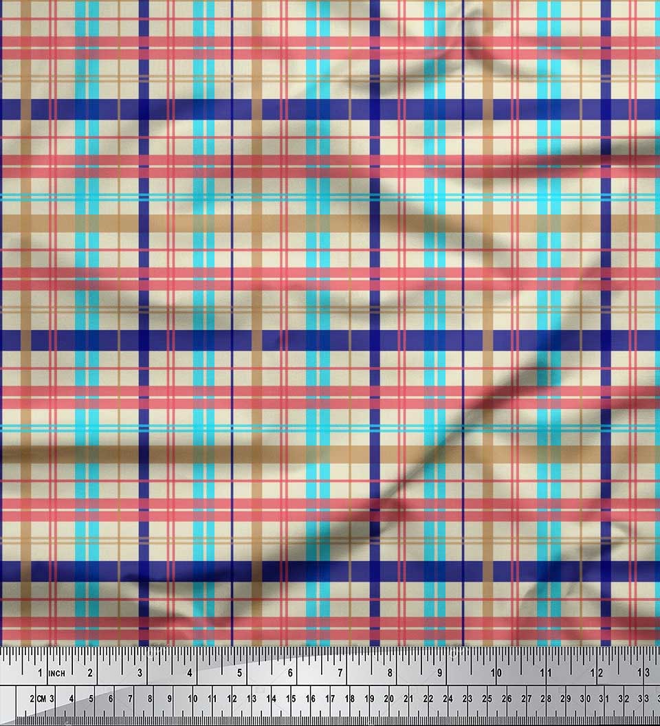 Soimoi Silk Fabric Plaid Check Print Fabric by Yard 42 Inch Wide ...