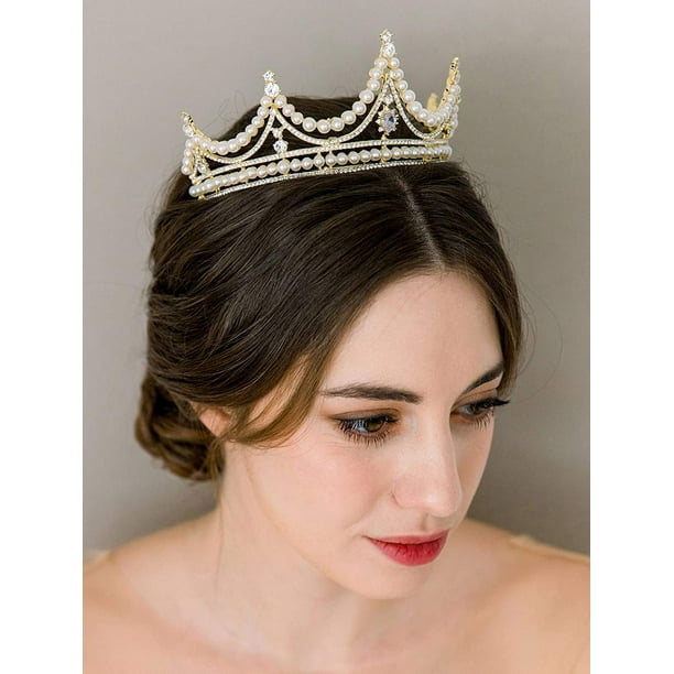 Pearl Tiaras and Crowns for Women, Gold Wedding Tiara for Bride ...