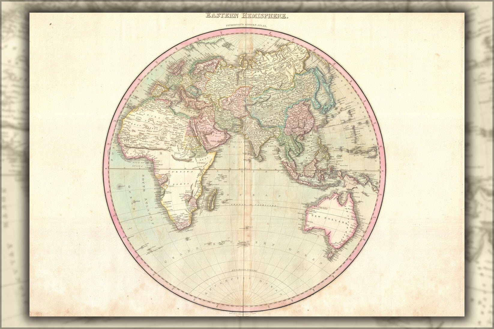 24"x36" Gallery Poster, 1818 Pinkerton Map of the Eastern Hemisphere ...