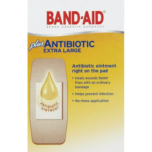 Band-Aid Adhesive Antibiotic Bandages Heal Wounds & Infection 8 ct, 2 ...