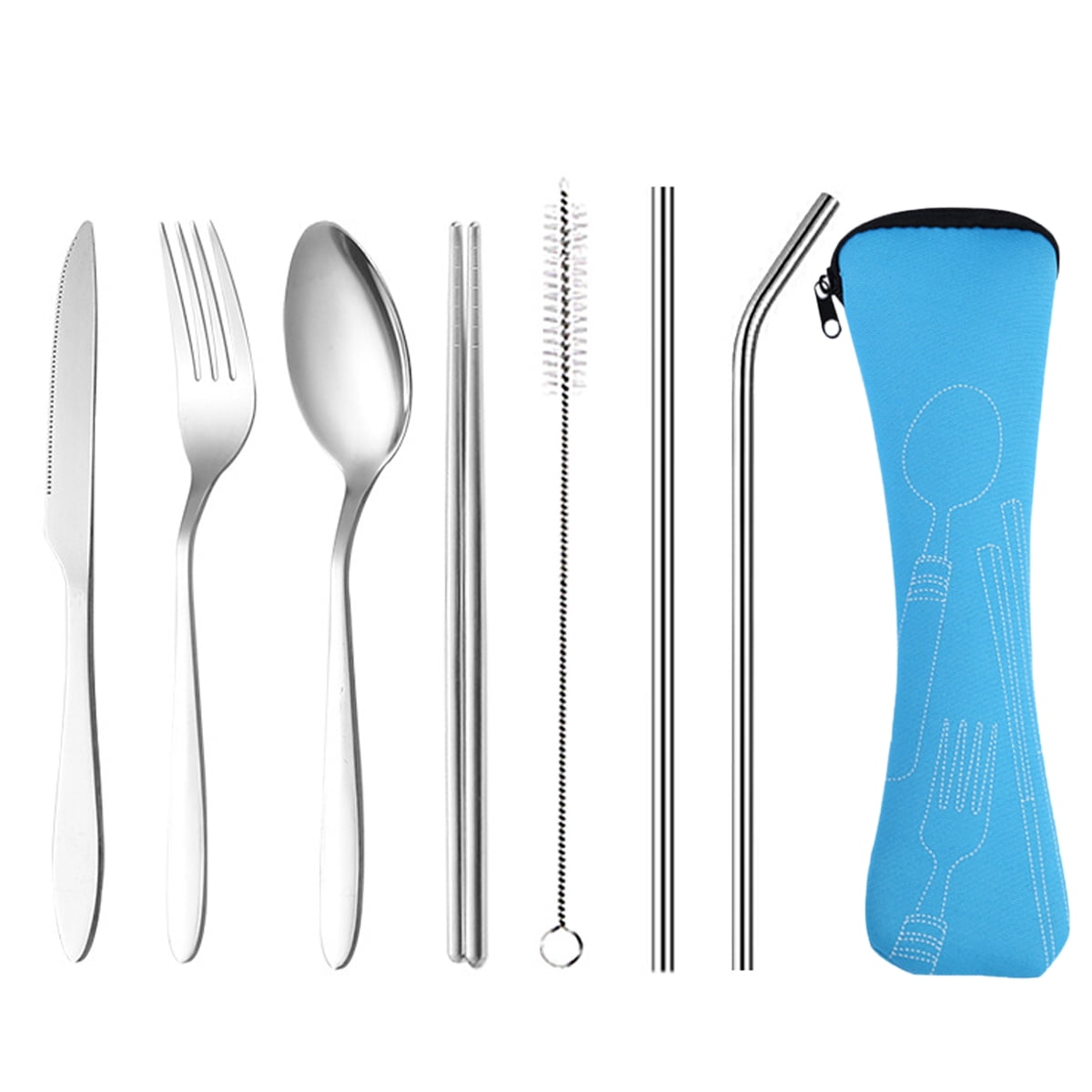7 Piece Portable Cutlery with Carrying Case, Stainless Steel Travel ...