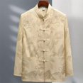 Beige Tang Style Ice Silk 2-Piece Set With Dragon Print, Long Sleeve ...