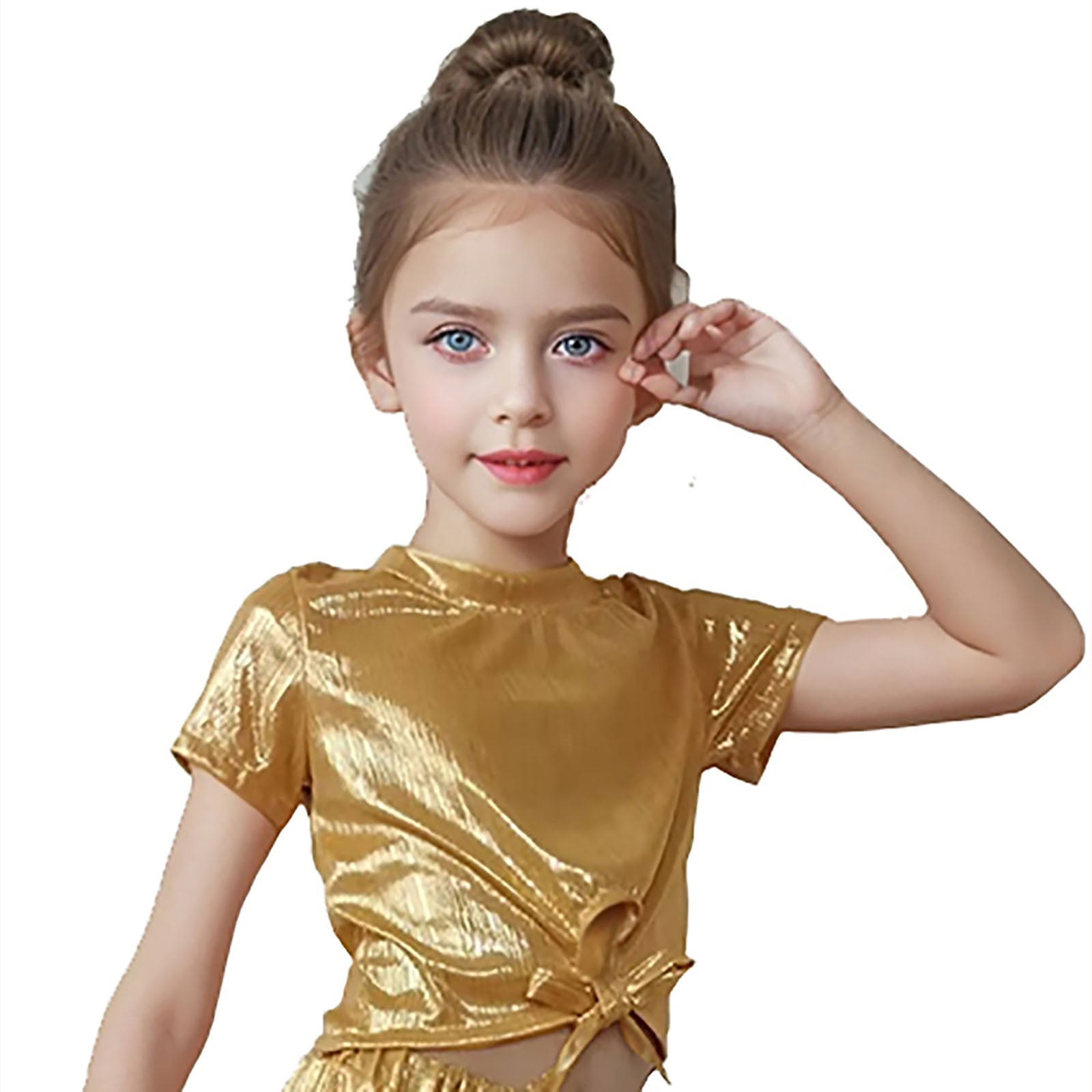Click here for Awzxde Girls Tops Glitter Performance Shiny Metall... prices