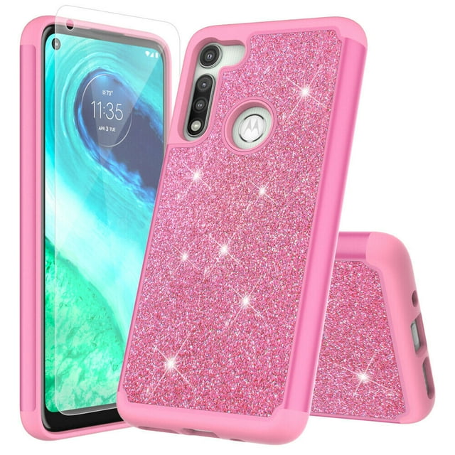 for Motorola Moto G Fast (2020) with Temper Glass Phone Case Glitter ...
