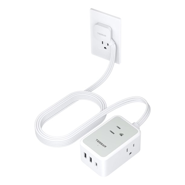 Ultra Thin Flat Extension Cord 10 FT, TESSAN Small Flat Plug Power ...