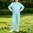 CPNG Girls Casual Hooded Sweatsuit 2 Piece Set Zip Up Long Sleeve Solid ...