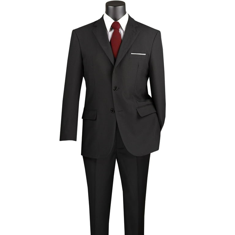 LUCCI Men's Black 2-Button Classic-Fit Poplin Polyester Suit LUCCI Men's Black 2-Button Classic-Fit Poplin Polyester Suit