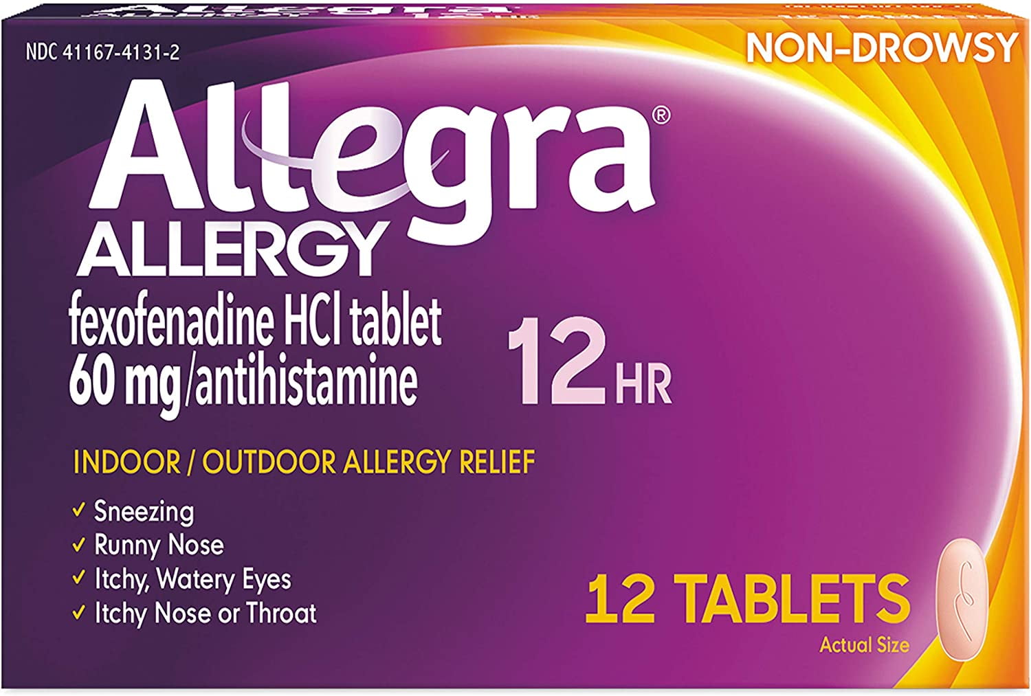 Allegra Allergy Fexofenadine 60mg Antihistamine Non-Drowsy, 12ct, 4 ...