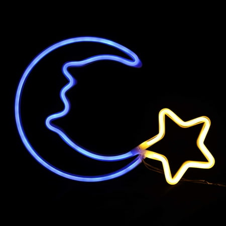 Night Lights for Kids|Neon Signs Blue Moon Warm White Star Halo D Neon ...