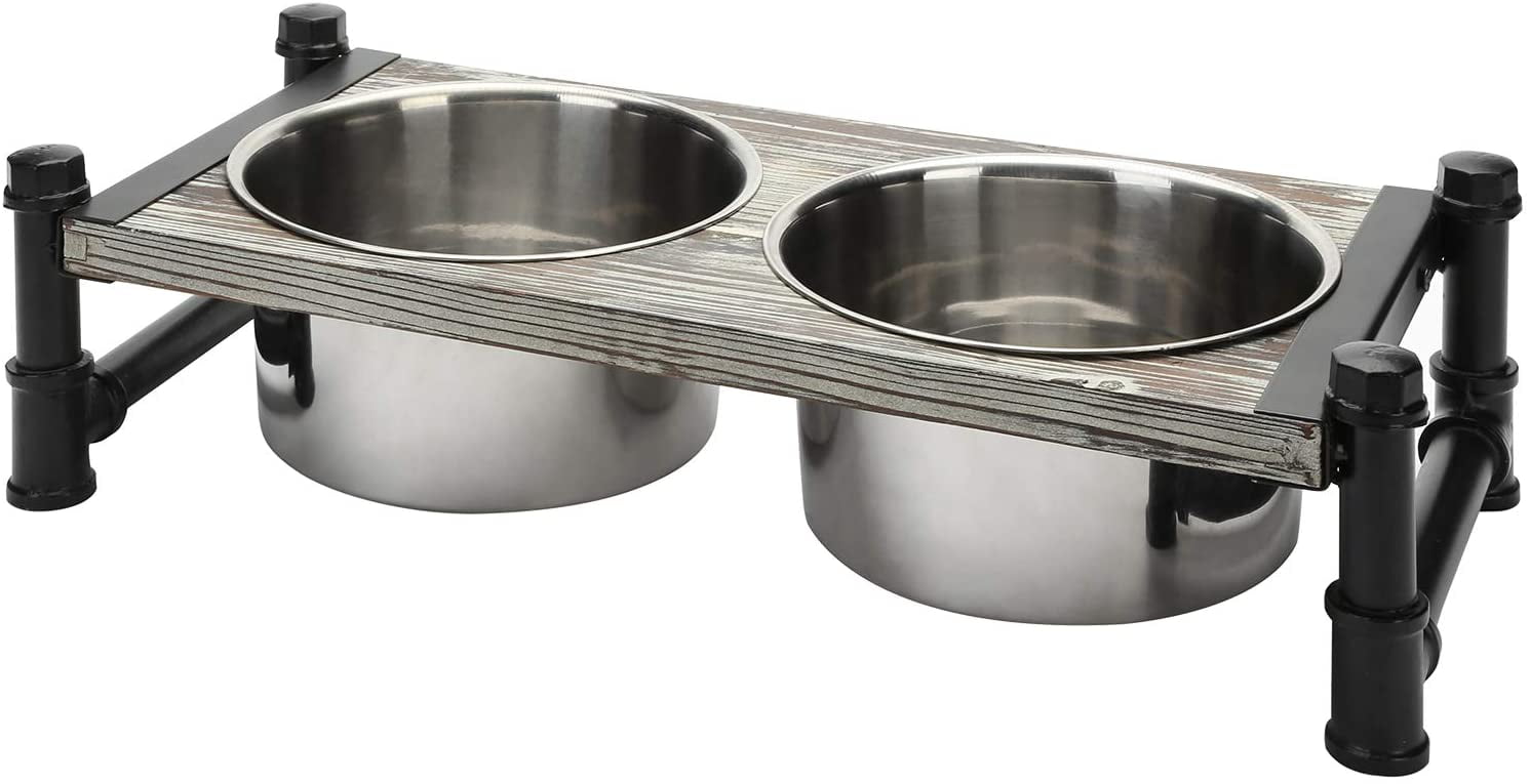 MyGift Rustic Torched Wood and Industrial Metal Pipe Dog/Cat Raised ...