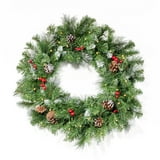 GDF Studio Christmas Wreath with Frosted Needles, Red Berries, Pine ...