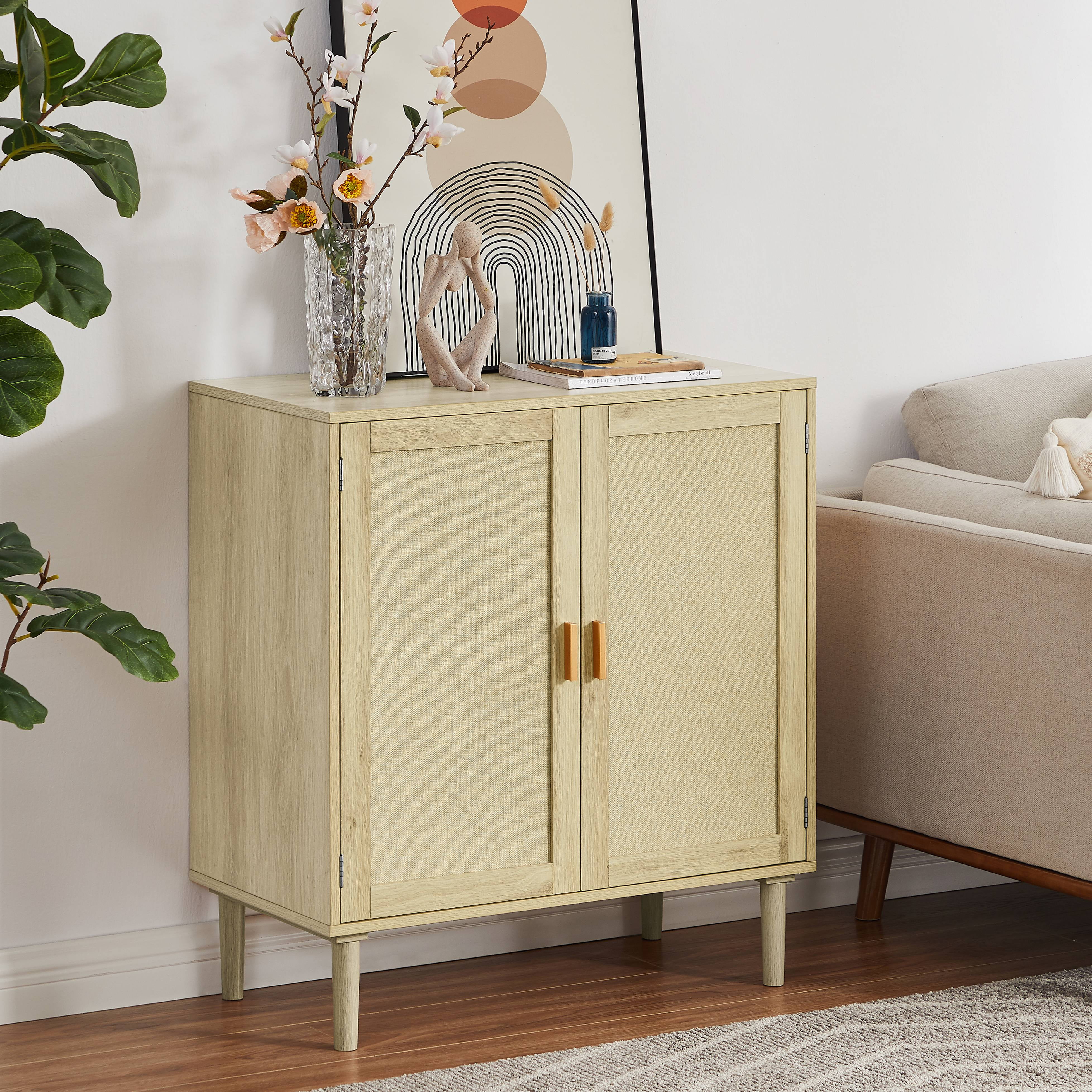 Seizeen Kitchen Storage Cabinet, Sideboard Buffet Cabinet with Rattan ...