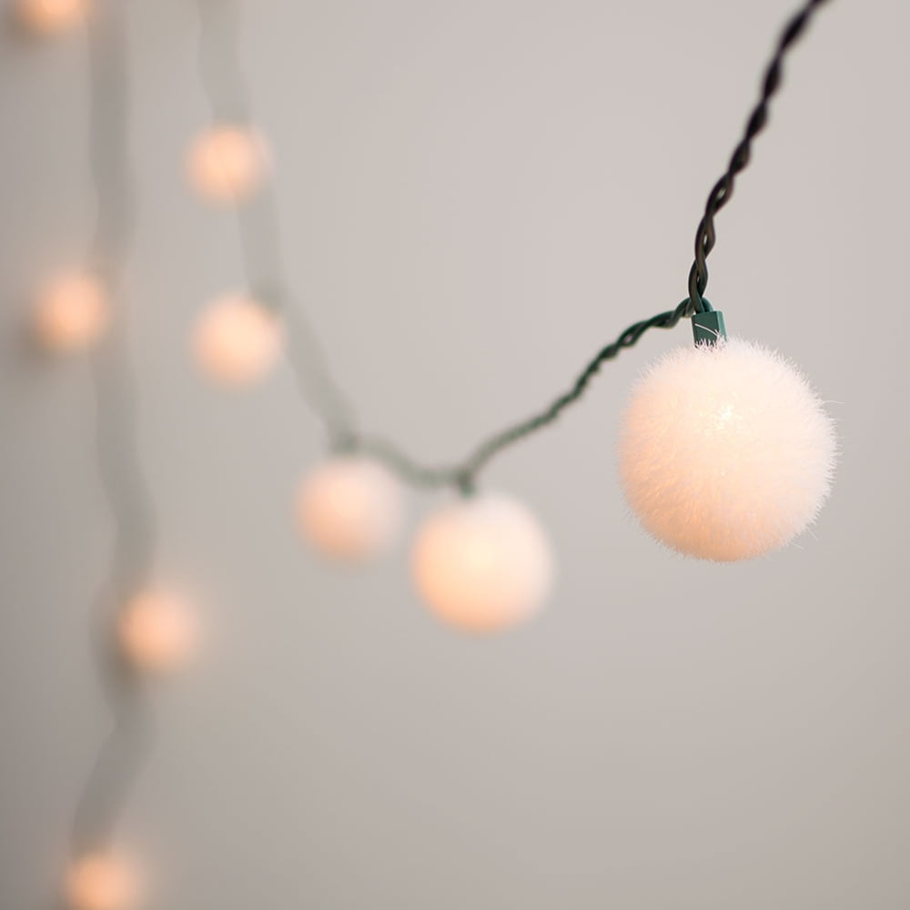Novelty String Lights Flocked Ball String Lights Snowball 9 foot Plug ...