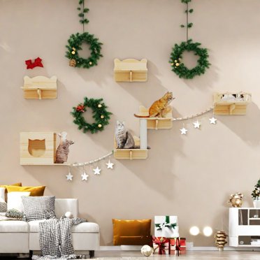 PawHut Cat Wall Shelves, 3pc Cat Wall Furniture w/ Scratching Post ...