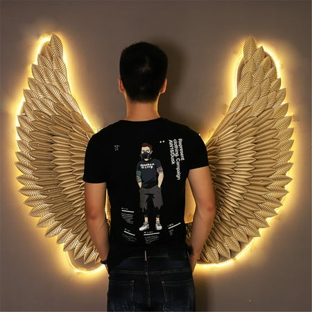 1 Pairs Iron Angel Wings Wall Hanging Art Bar Home Decor With 6M Light ...
