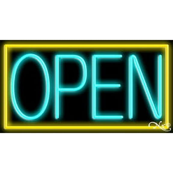 Orange Border With Green Open LED Neon Sign 6 x 15 - inches, Black ...