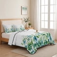 90x96in Quilt Bedding Set, Spring Pastoral Watercolor Flower Leaves ...