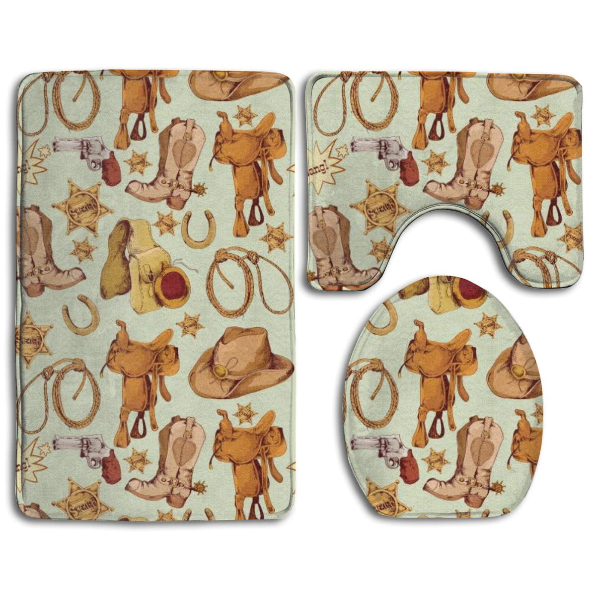 GOHAO Wild West Cowboy Colored 3 Piece Bathroom Rugs Set Bath Rug ...