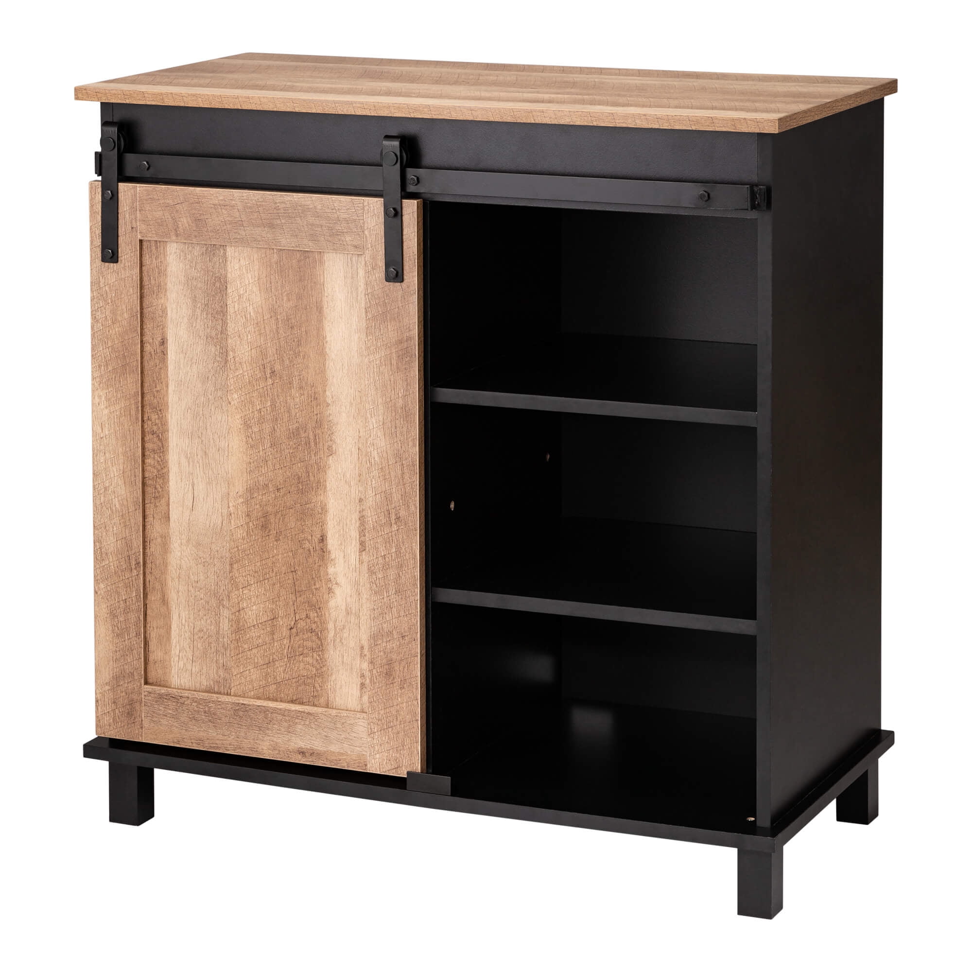 Glitzhome Modern Industrial Bar Unit with Glass Doors Wine Sideboard ...