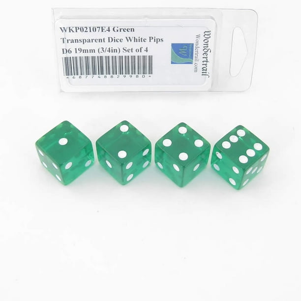 Green Transparent Dice with White Pips Square Corners D6 19mm (3/4in ...