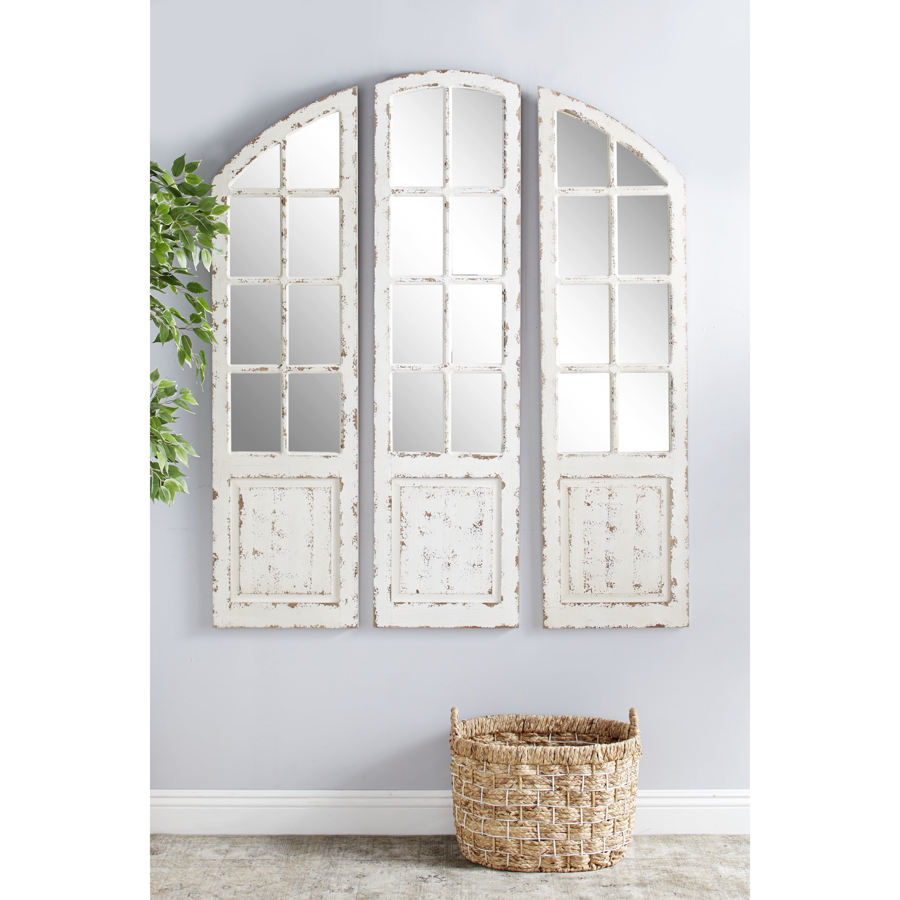 DecMode 60", 59", 59"H White Window Pane Inspired Wall Mirror with ...