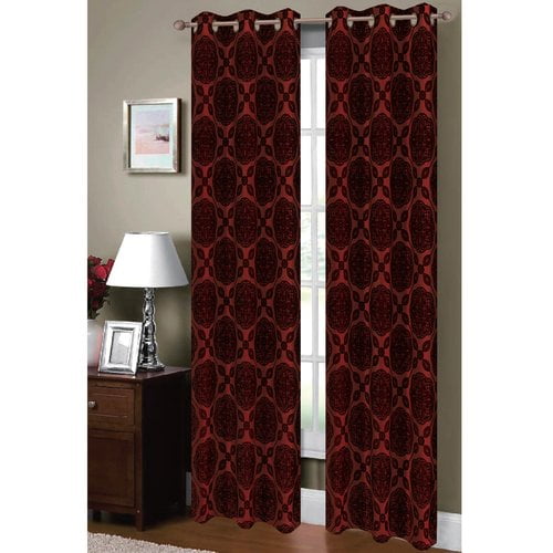 Diamante Flocked Faux Silk 76" x 84" Grommet Curtain Panel Pair ...