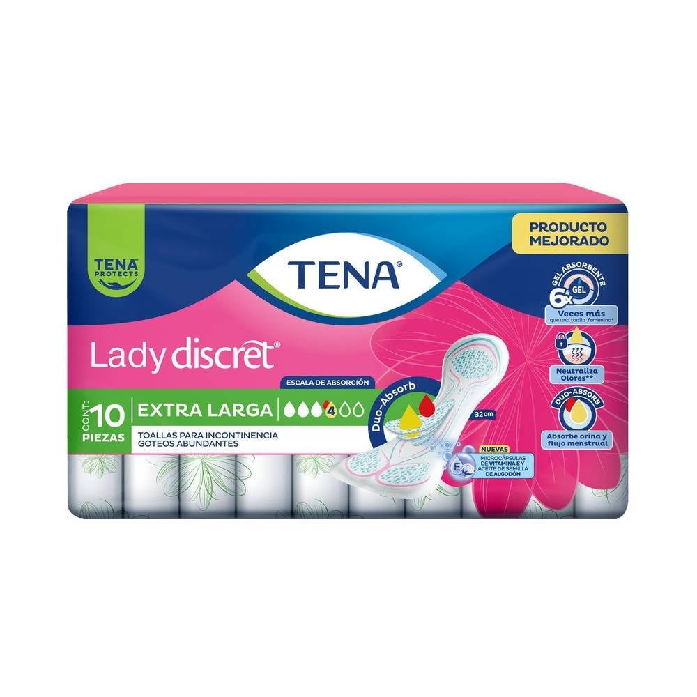 Toalla femenina Tena Lady Discret extra larga 10 pzas | Walmart en línea