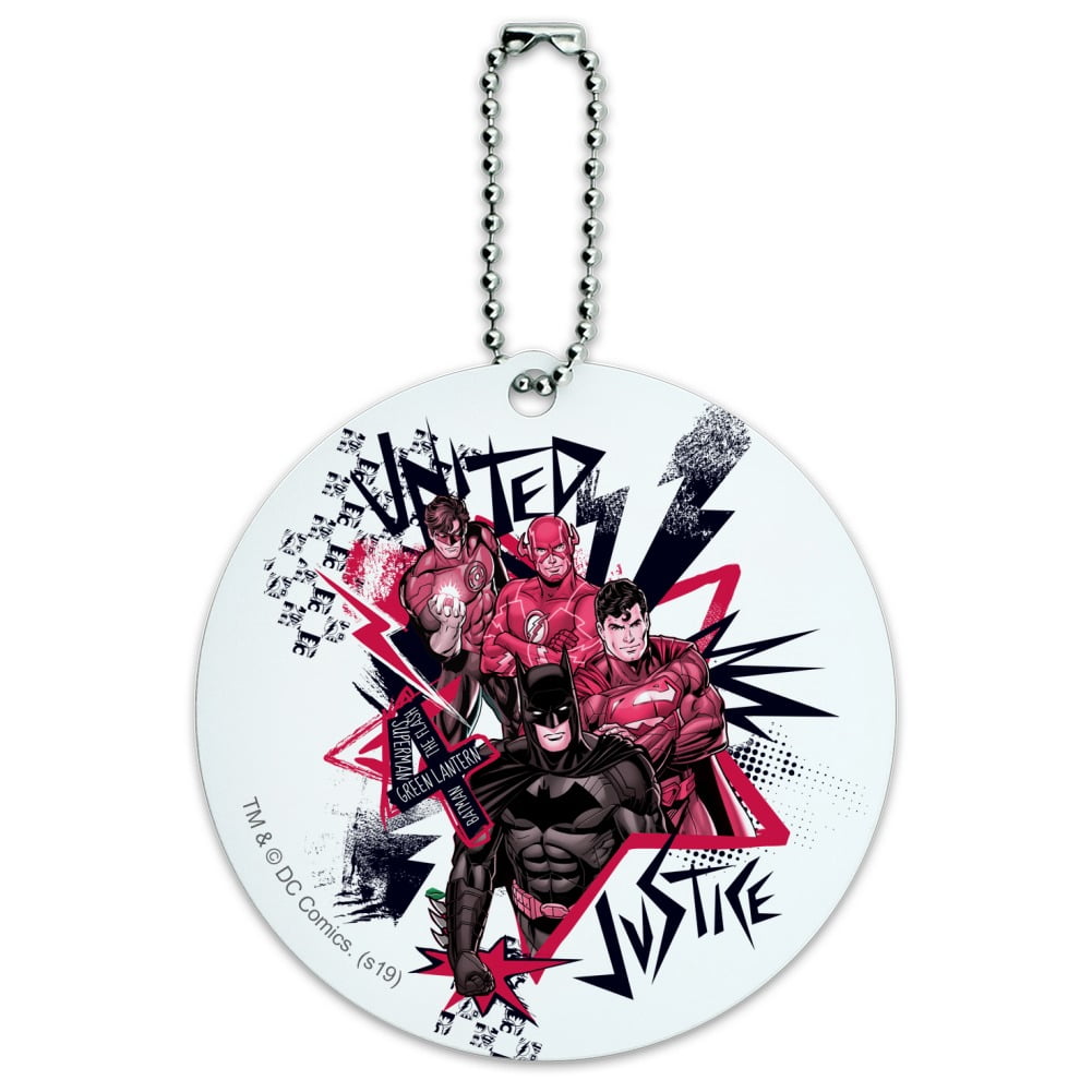 Justice League Red and Black Characters Round Luggage ID Tag Card ...