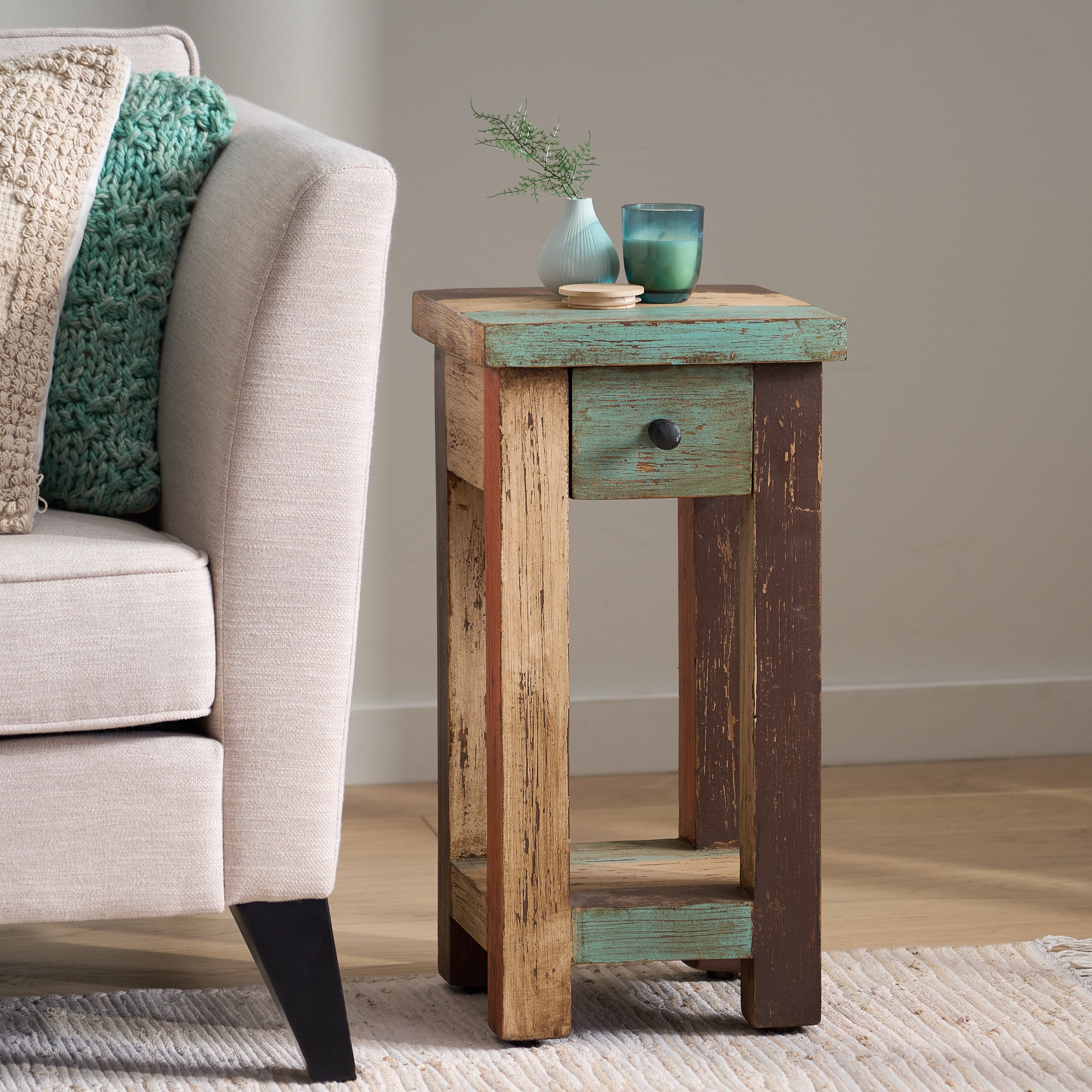 Noble House Edgell Mango Wood Handmade Small Side Table, Multicolored ...