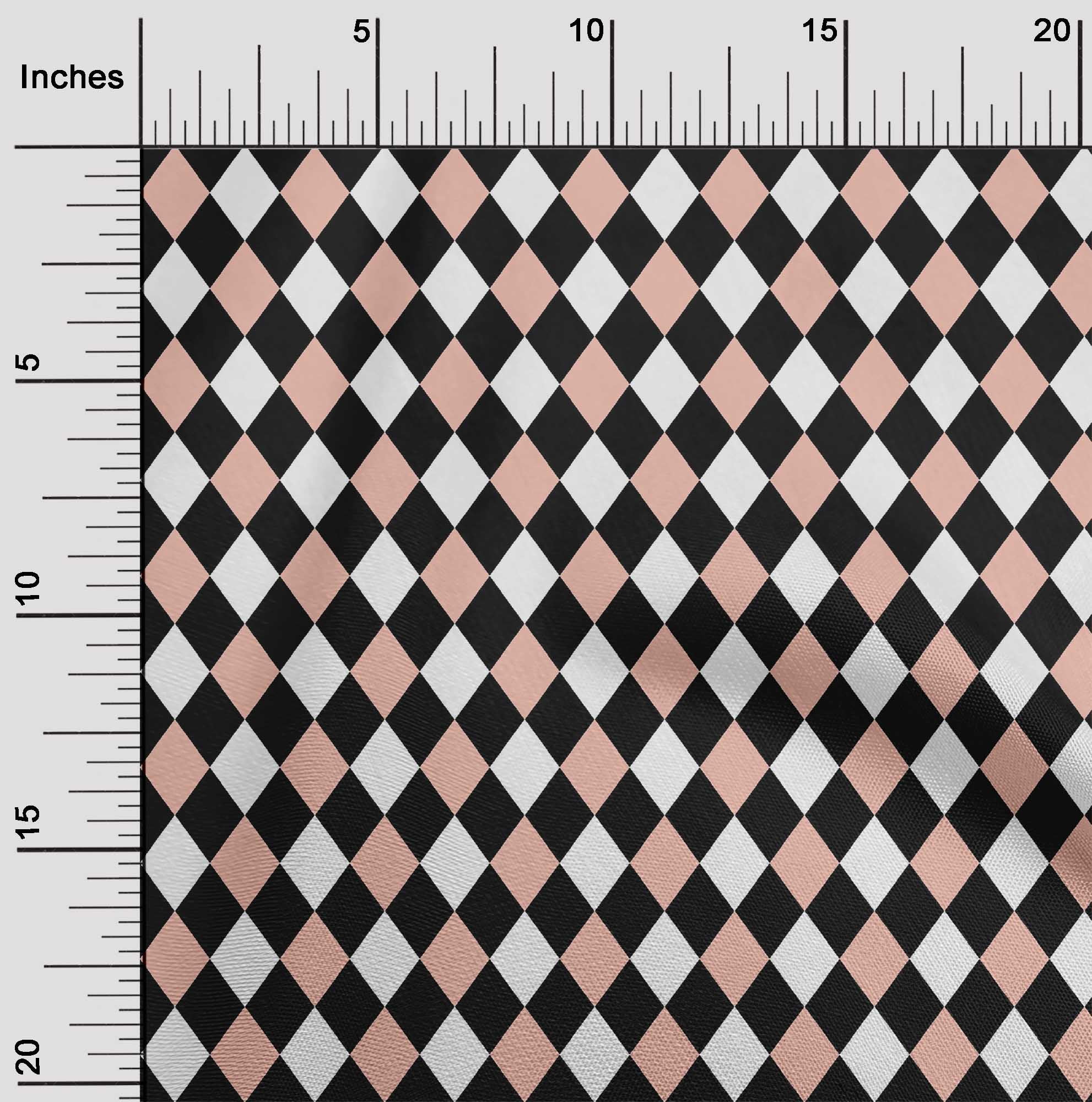 oneOone Silk Tabby Peach Fabric Argyle Check Sewing Material Print ...