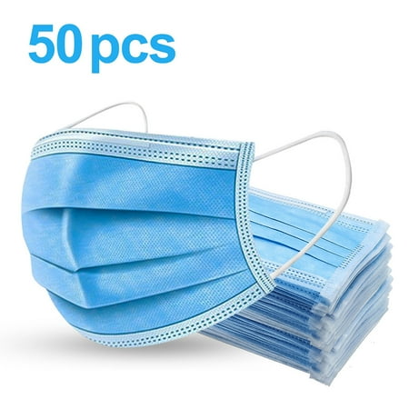 50 Pack Disposable Face Masks, 3-ply Elastic Ear Loop Filter Mask ...