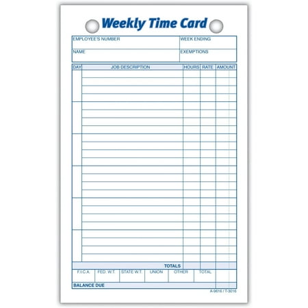 Adams Weekly Time Cards, 1-Sided, 4.25 x 6.75 Inches, White Index ...