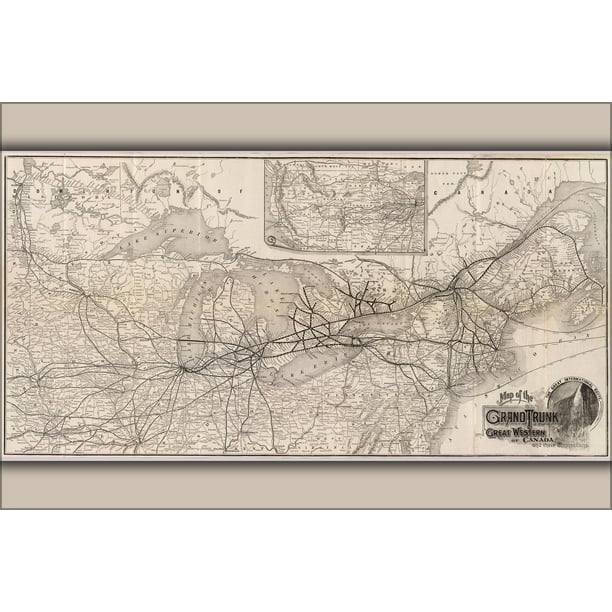 24"x36" Gallery Poster, 1885 Map of the Grand Trunk Railroad - Walmart.com