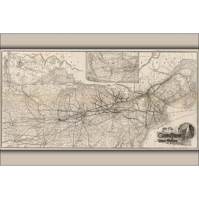 24"x36" Gallery Poster, 1885 Map of the Grand Trunk Railroad - Walmart.com