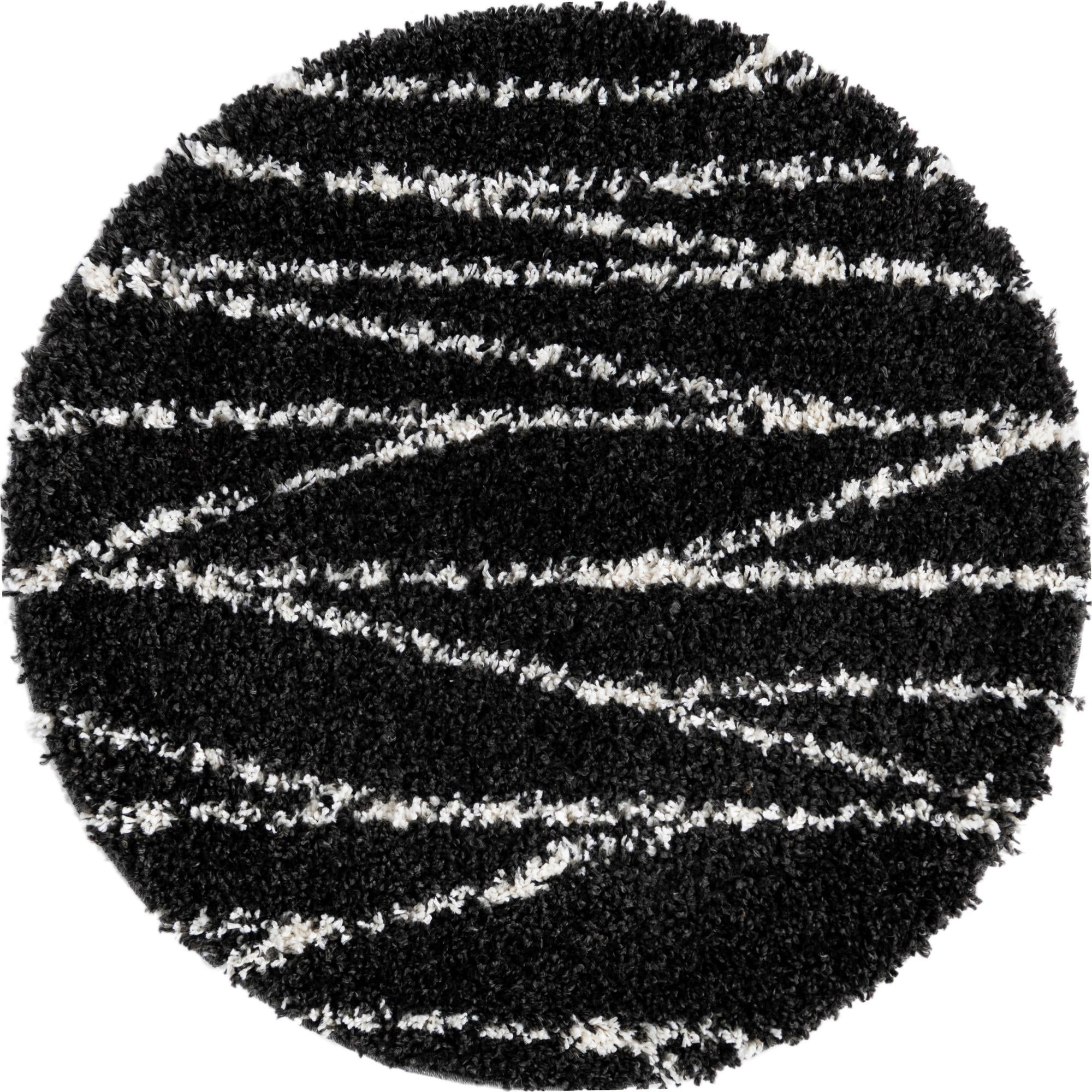 Rugs.com Serenity Shag Collection Rug – 3 Ft Round Black And White Shag ...