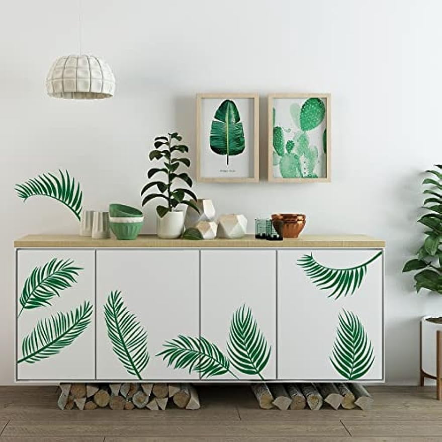 1pc Tropical Plant Wall Decals Green Plants Wall Stickers Palm Leaves ...