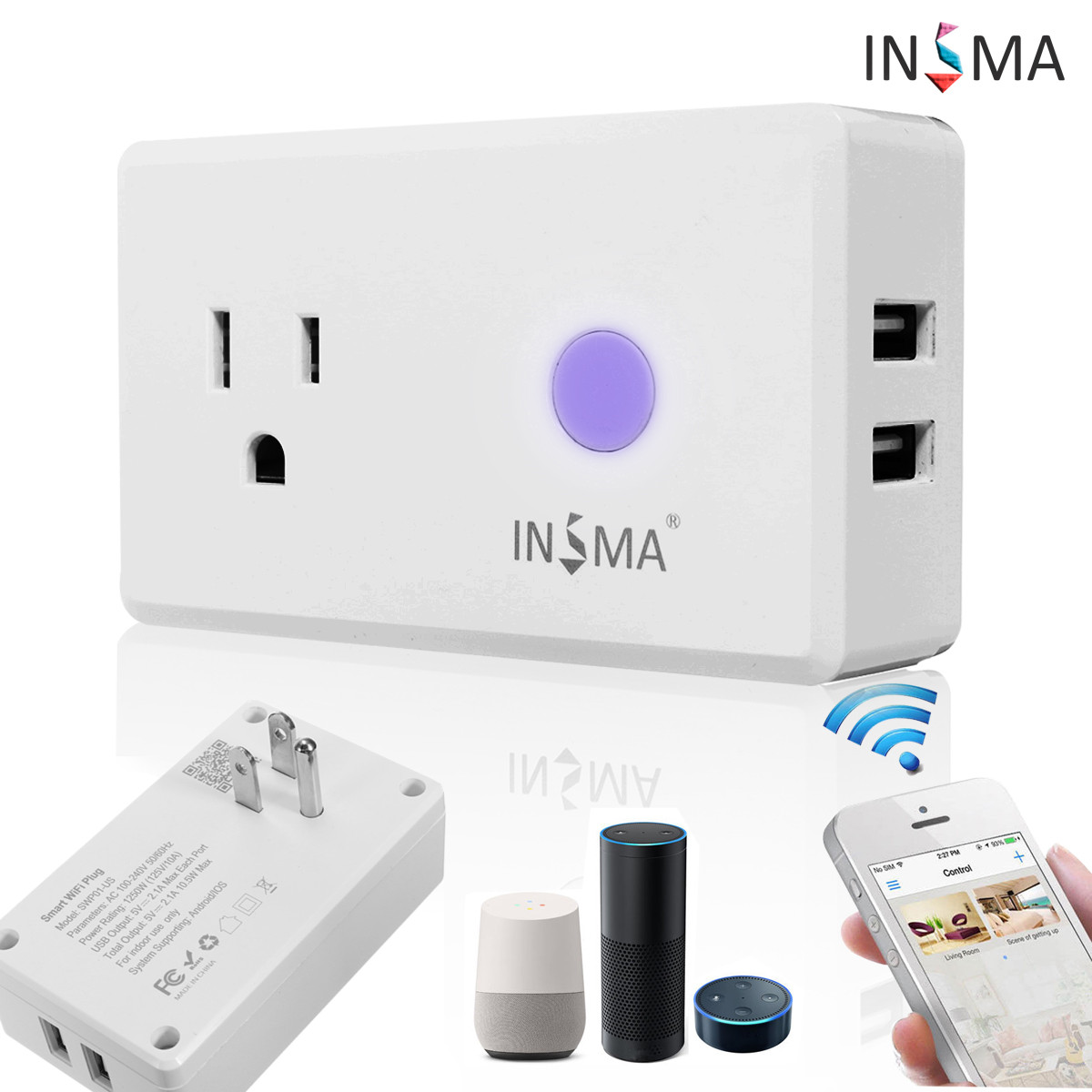 Dual USB Smart Plug Wifi Enabled Mini Outlets Smart Socket, Compatible ...