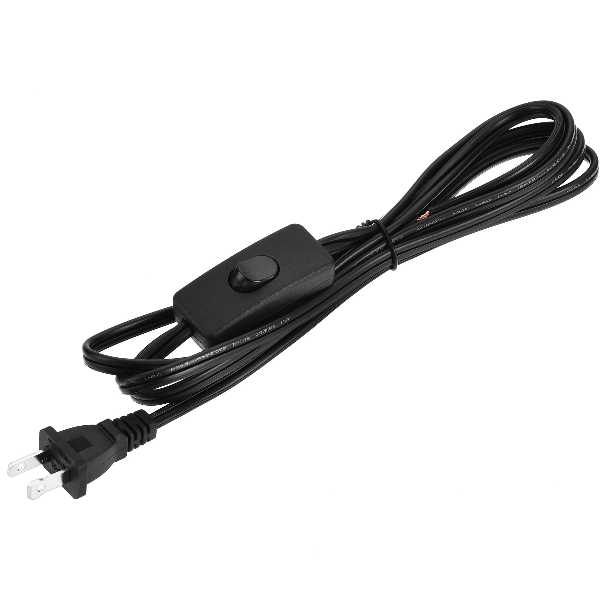 Uxcell US Plug Lamp Cord with Switch, SPT-2 18AWG Power Wire 1.8M Black ...