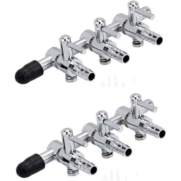 2pcs 3-Way Aquarium Chrome Metal Row Manifold Air Line Control Valve ...