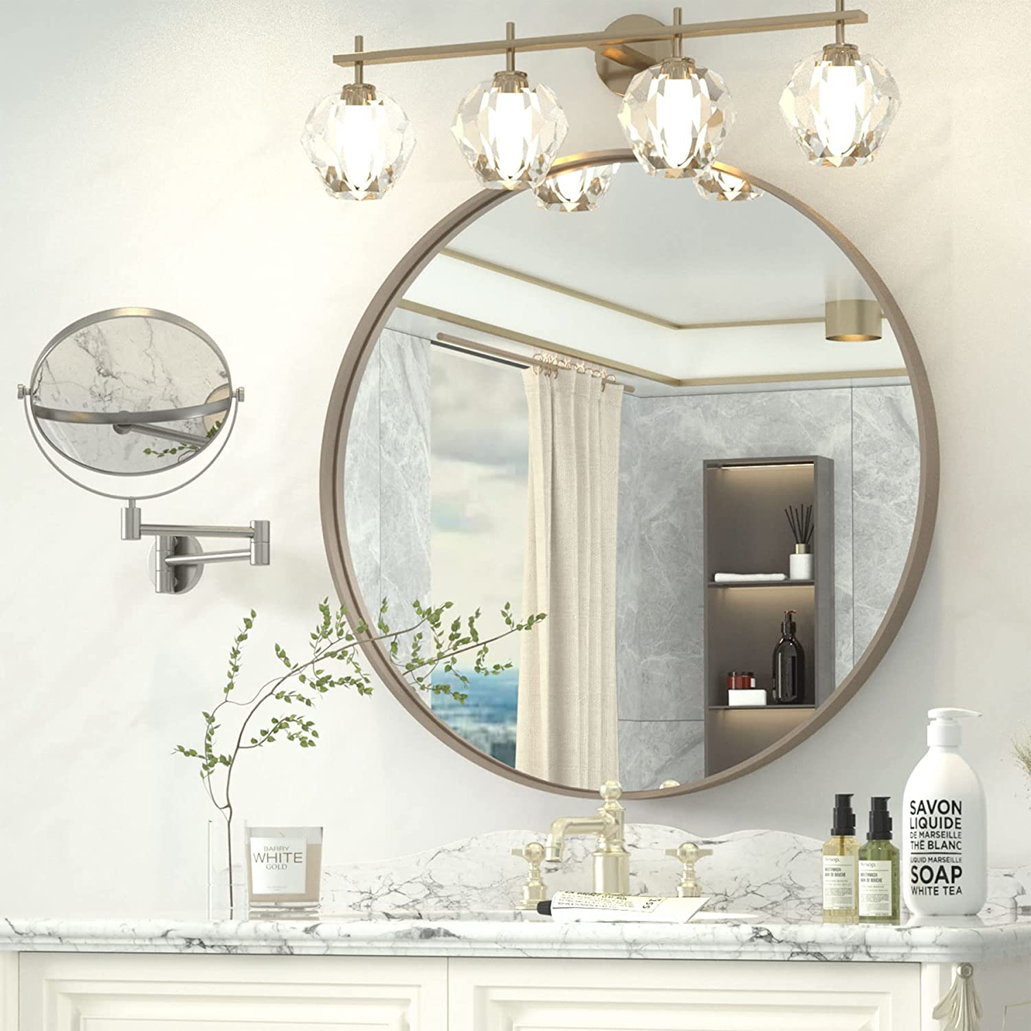Depuley 24 Inch Modern Wall Mirror,Decorative Round Mirror Brown ...
