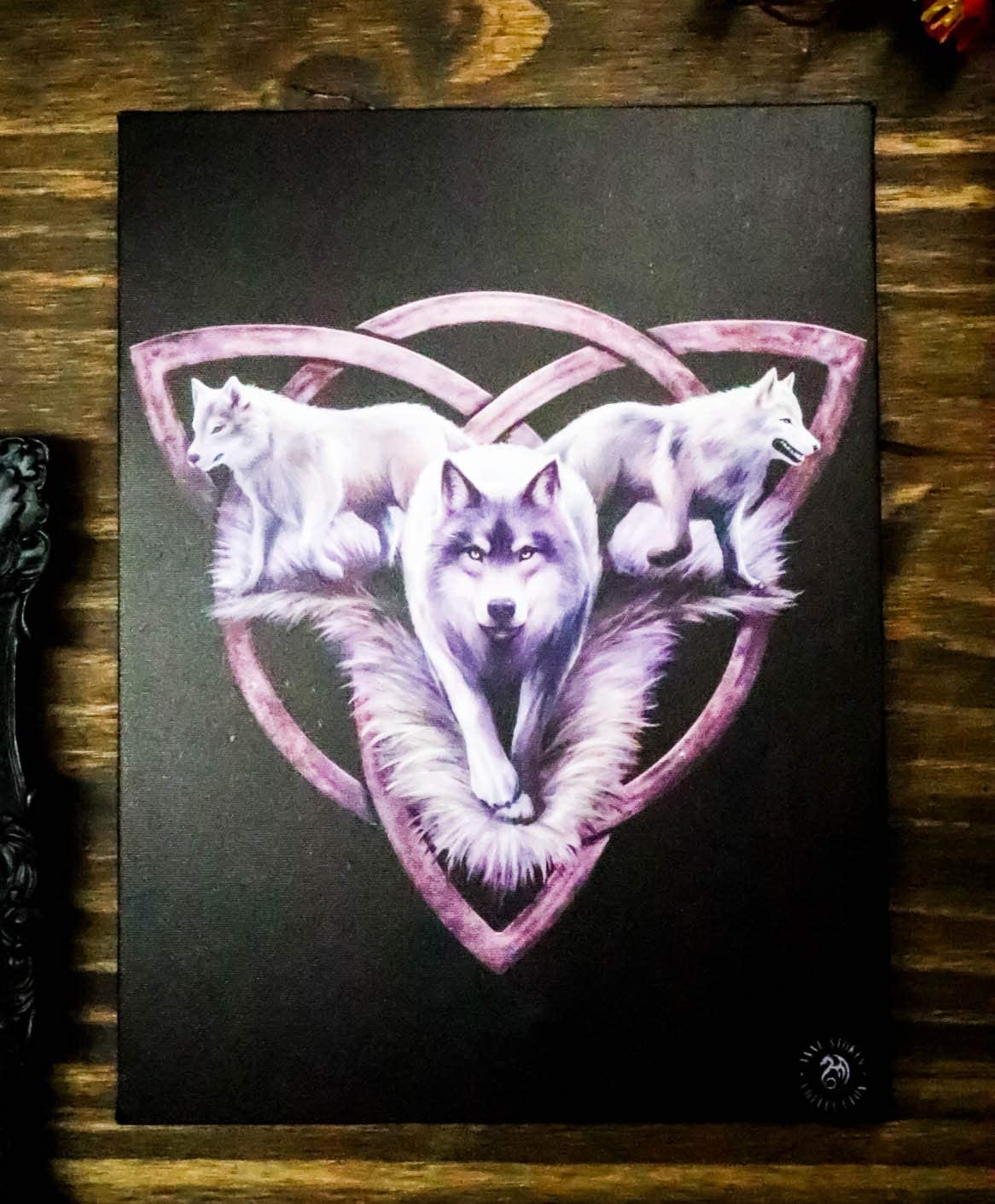 Ebros Anne Stokes Wolf Trio Direwolf Trinity Wood Framed Picture Wall ...