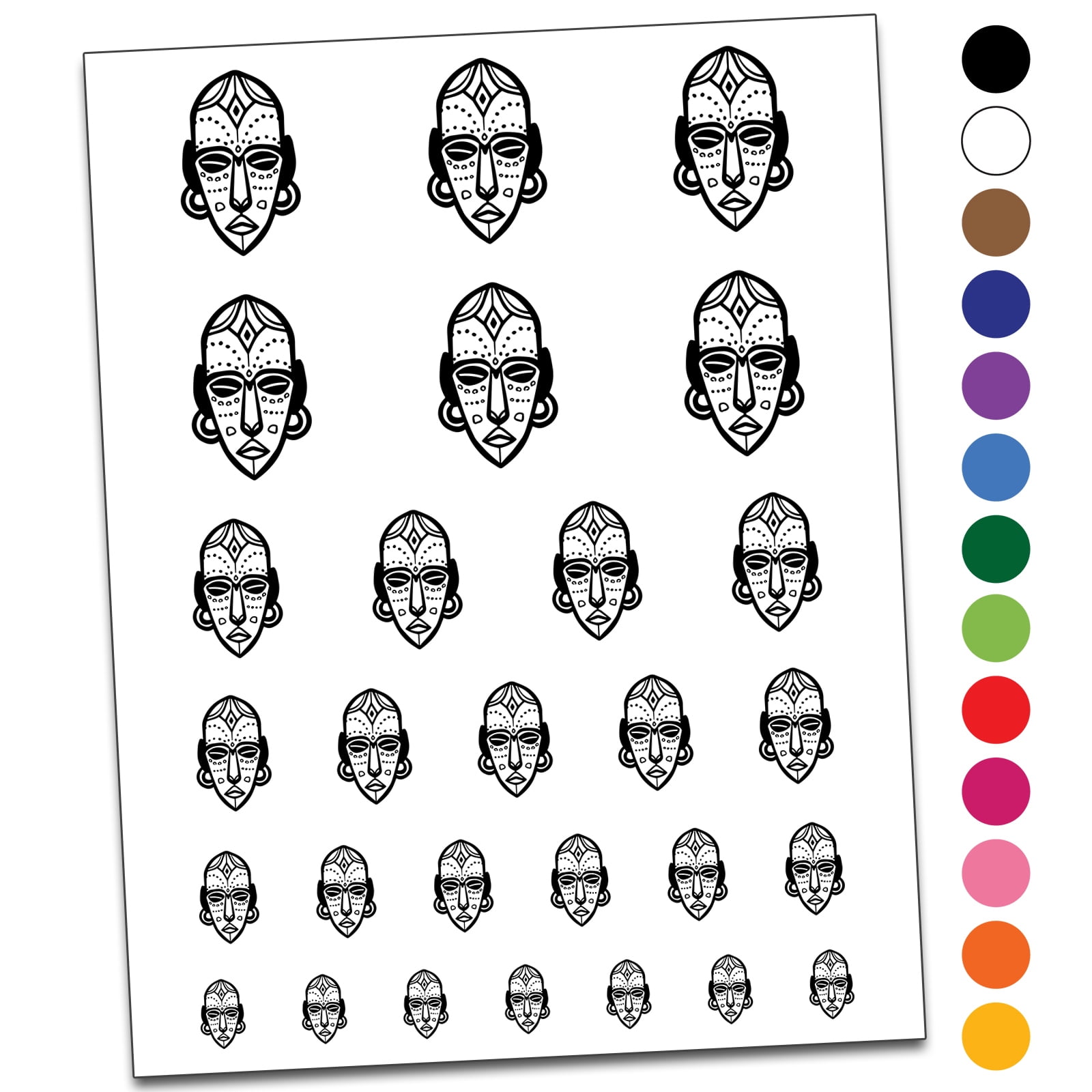 Traditional African Tribal Mask Water Resistant Temporary Tattoo Set ...