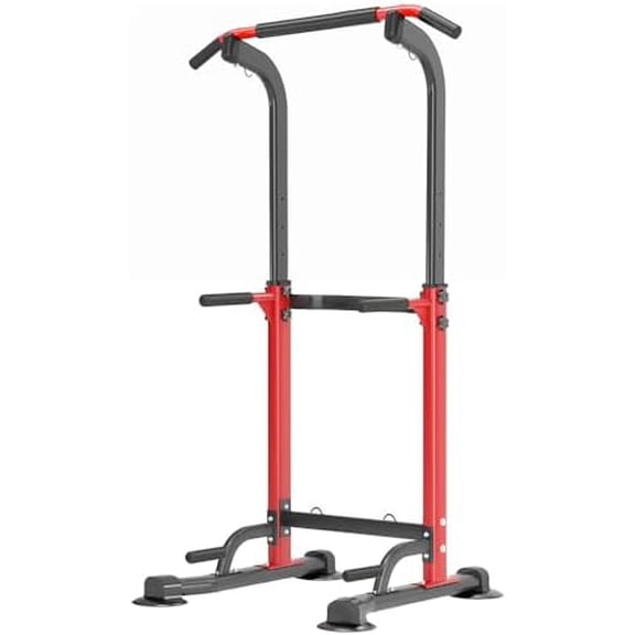 Power Tower Pull Up Bar Station Dip Stands with 6 Height Levels 59”-90 ...