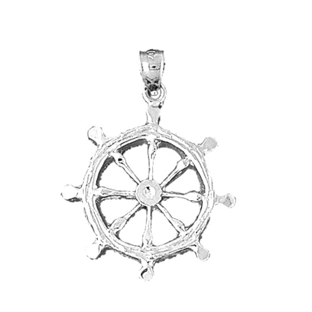 18K White Gold Ships Wheel Pendant - 33 mm - Walmart.com