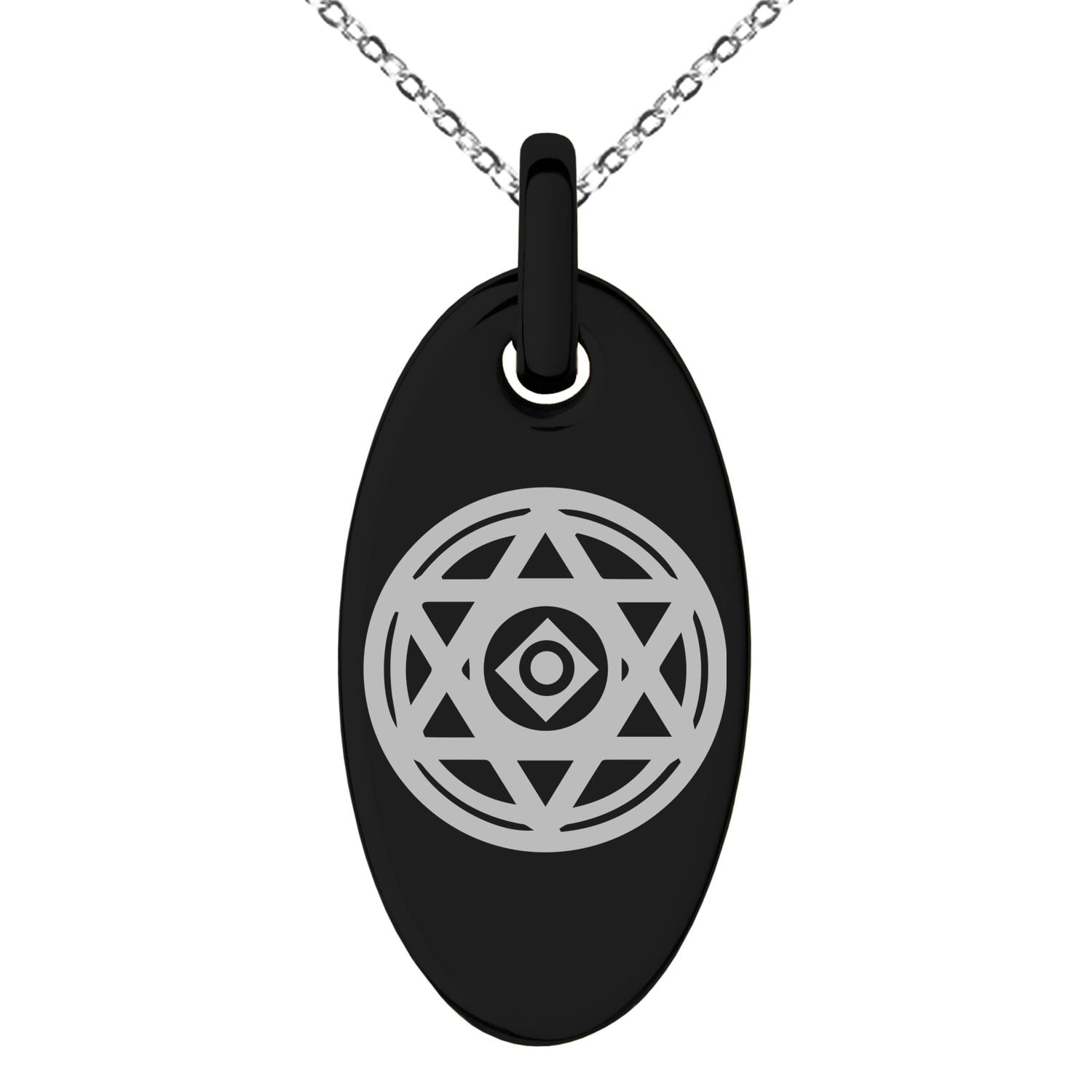 Stainless Steel Conjuration Magic Rune Engraved Small Oval Charm ...