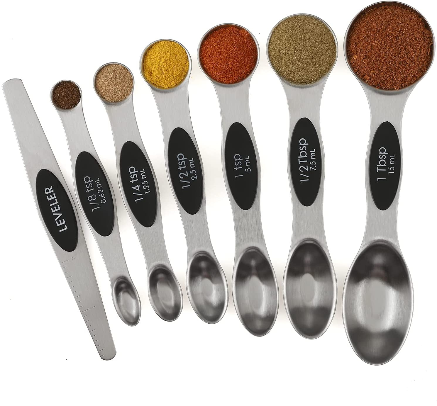 Magnetic Measuring Spoons Set of 7 Stainless Steel Double Sided Nesting ...