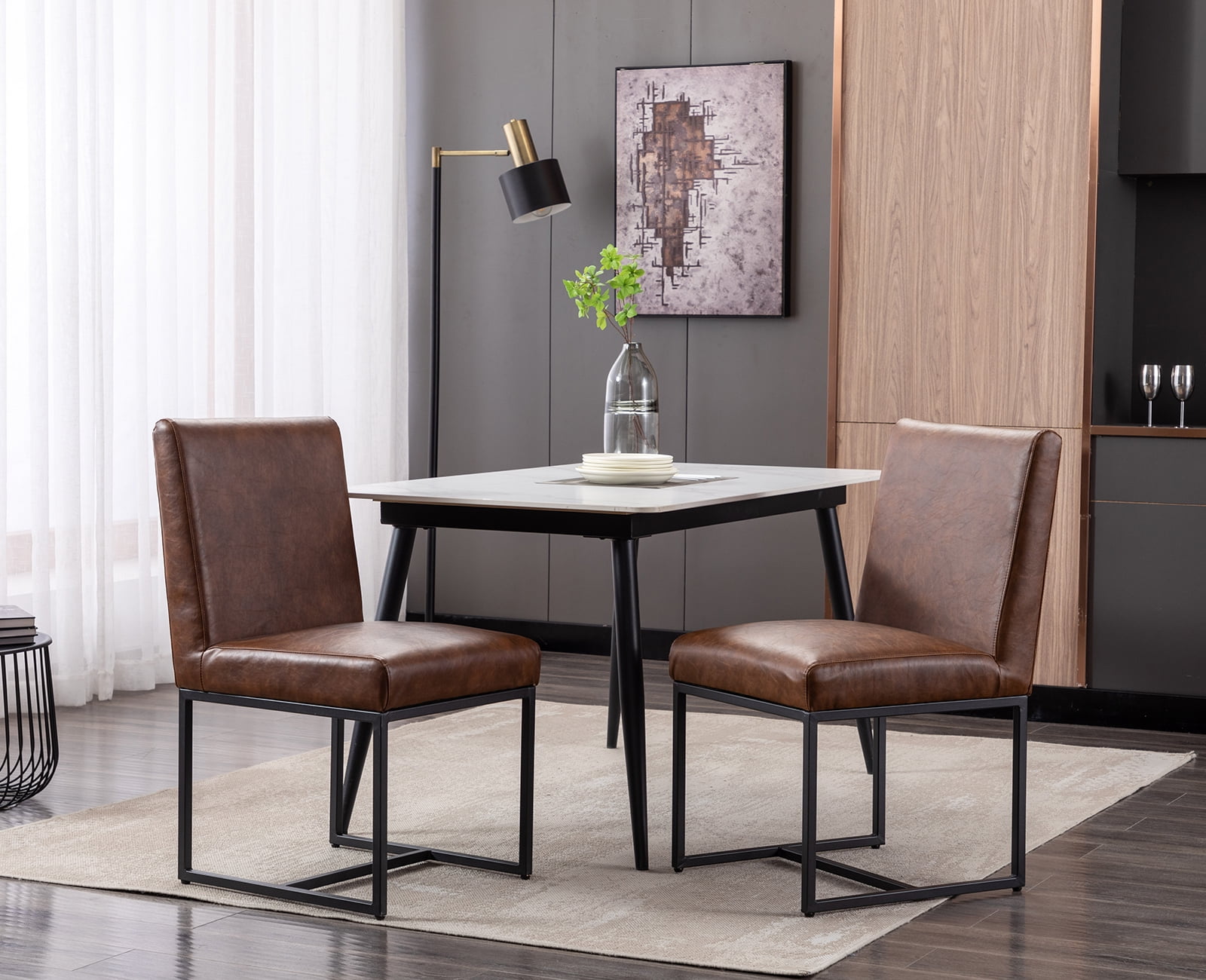 Guyou Modern Dining Chairs Set Of 2, PU Leather Upholstered Dining ...