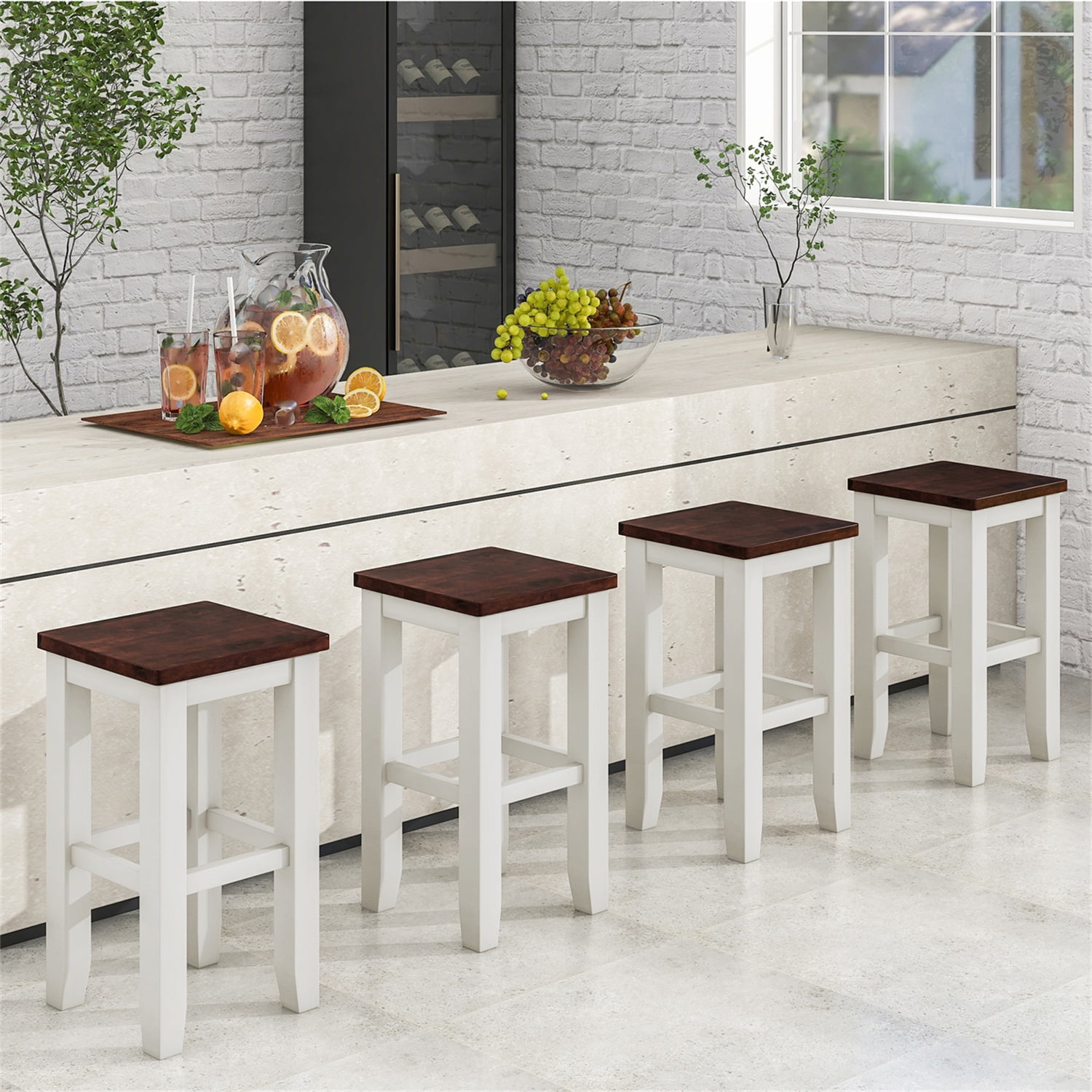 Bar Stools Set of 4, Farmhouse Counter Height Dining Stools, 4-Piece ...
