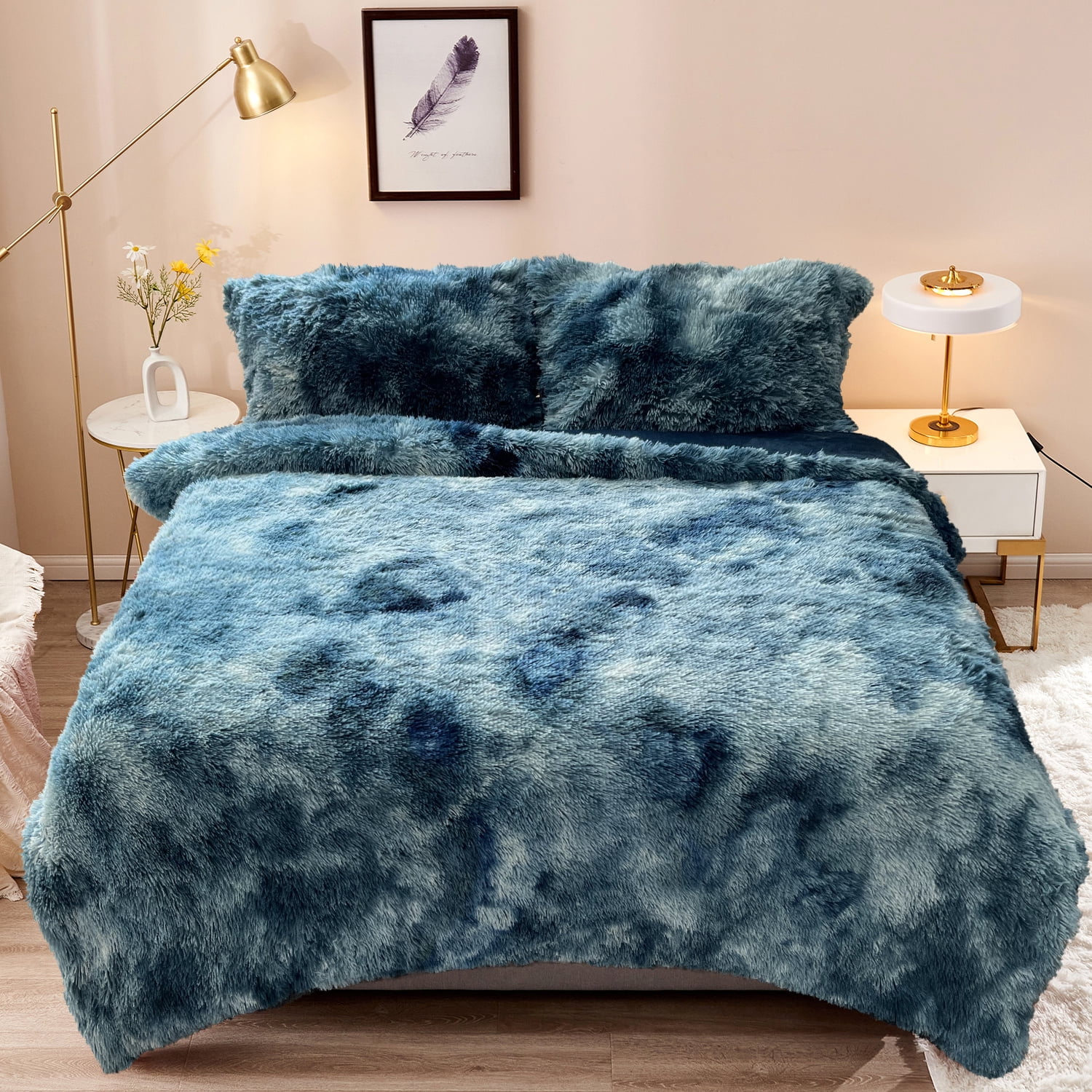 JML Luxury Fax Fur 3-Piece Comforter Set King Size,Soft, Warm Teal ...