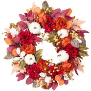 Lyacmy 20 Inch Fall Wreaths for Front Door, Autumn Wreath Orange Yellow ...